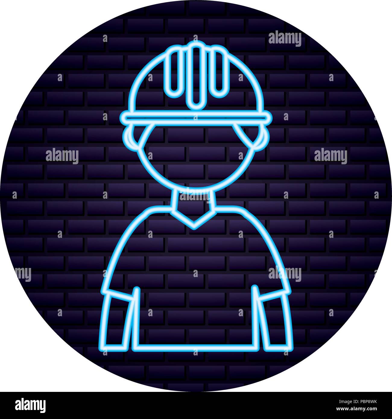 construction worker neon on brick wall vector illustration Stock Vector ...