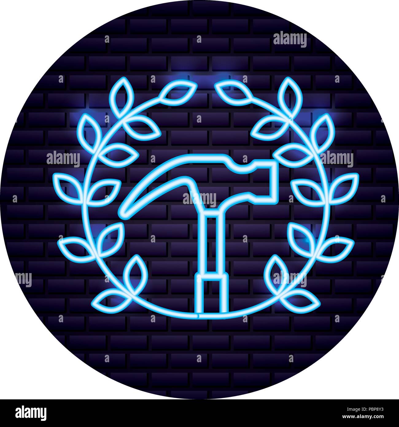 blue neon hammer tool emblem vector illustration Stock Vector Image ...