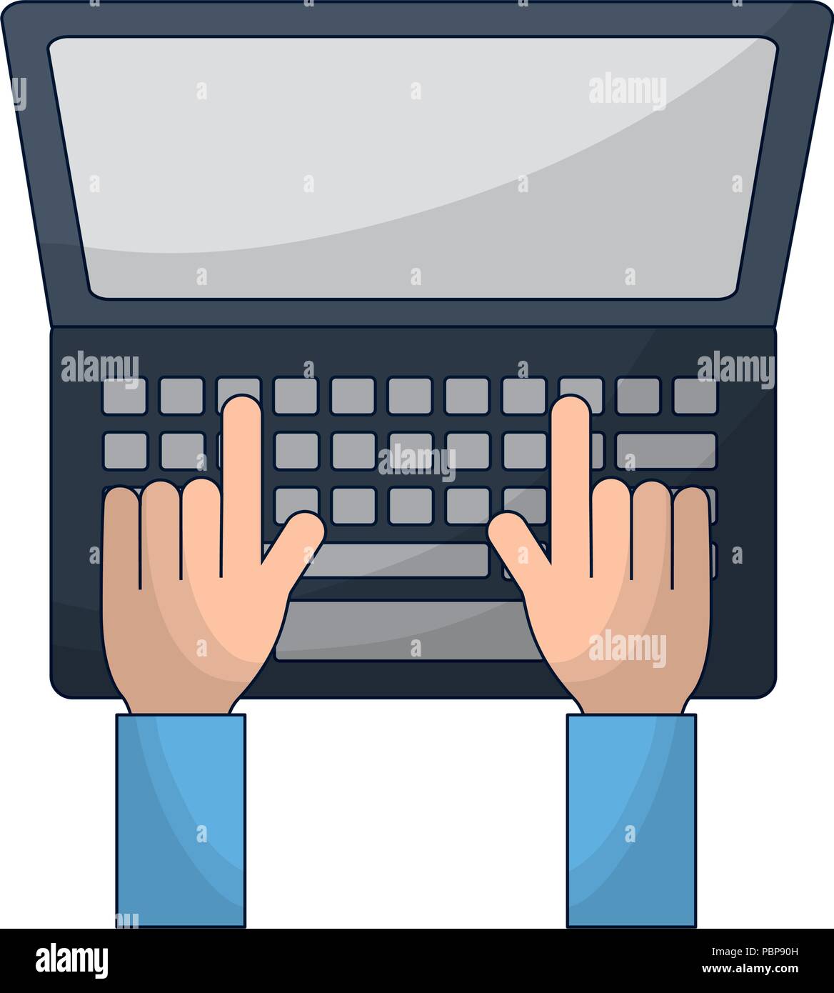 hands working in the keyboard laptop vector illustration Stock Vector ...