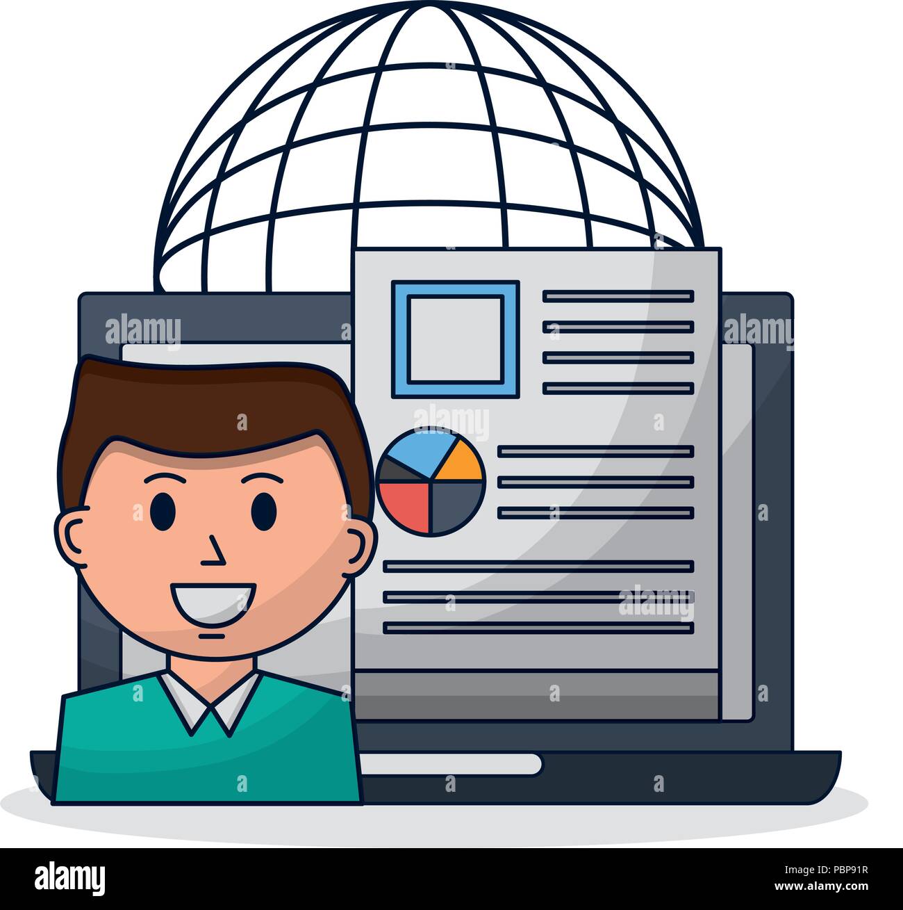businessman global laptop report document vector illustration Stock ...