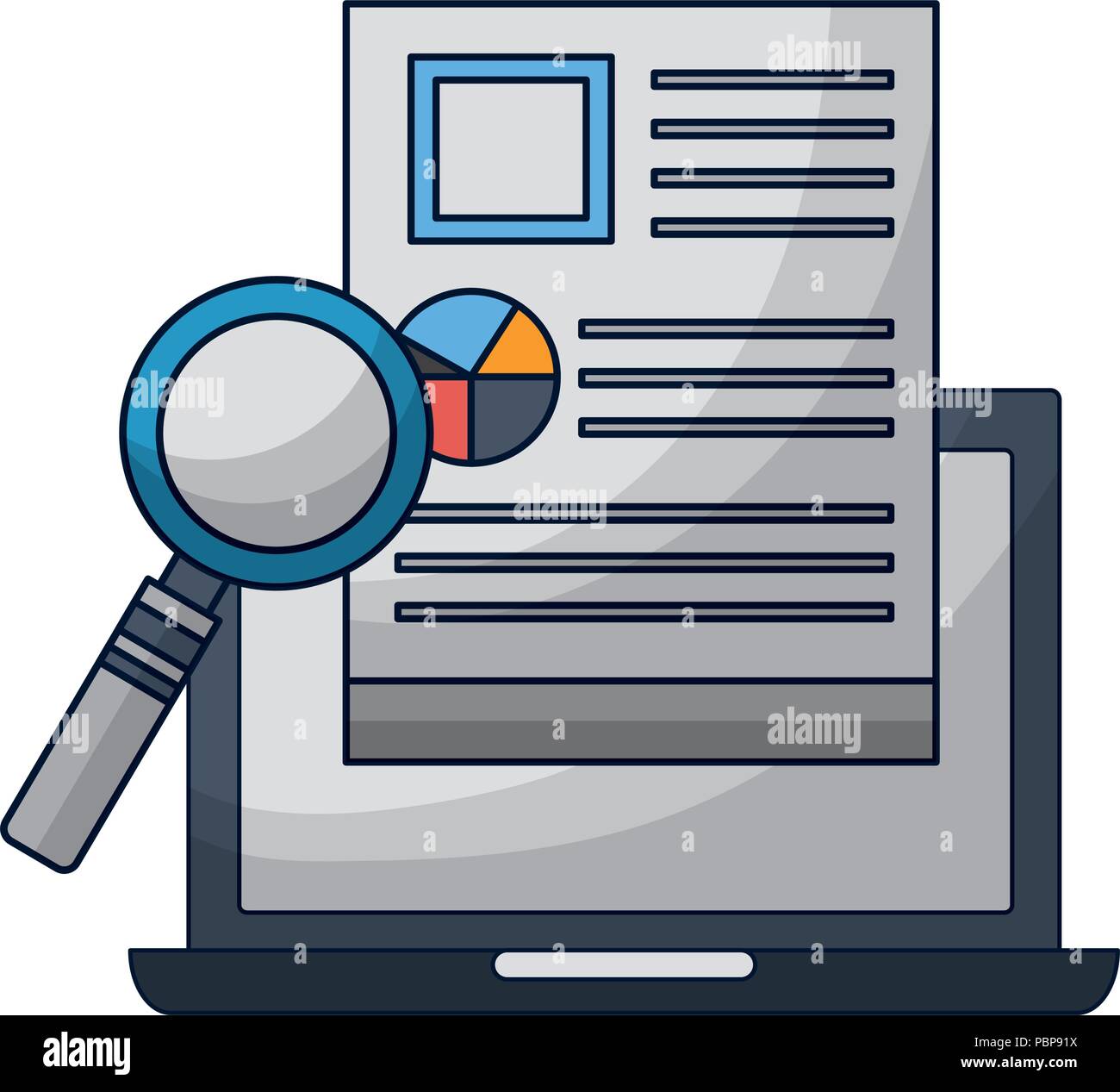 laptop computer report paper magnifying glass vector illustration Stock ...