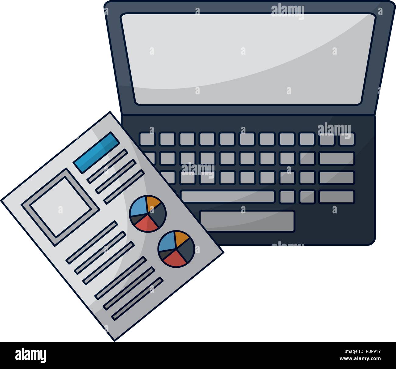 laptop computer document report work vector illustration Stock Vector ...