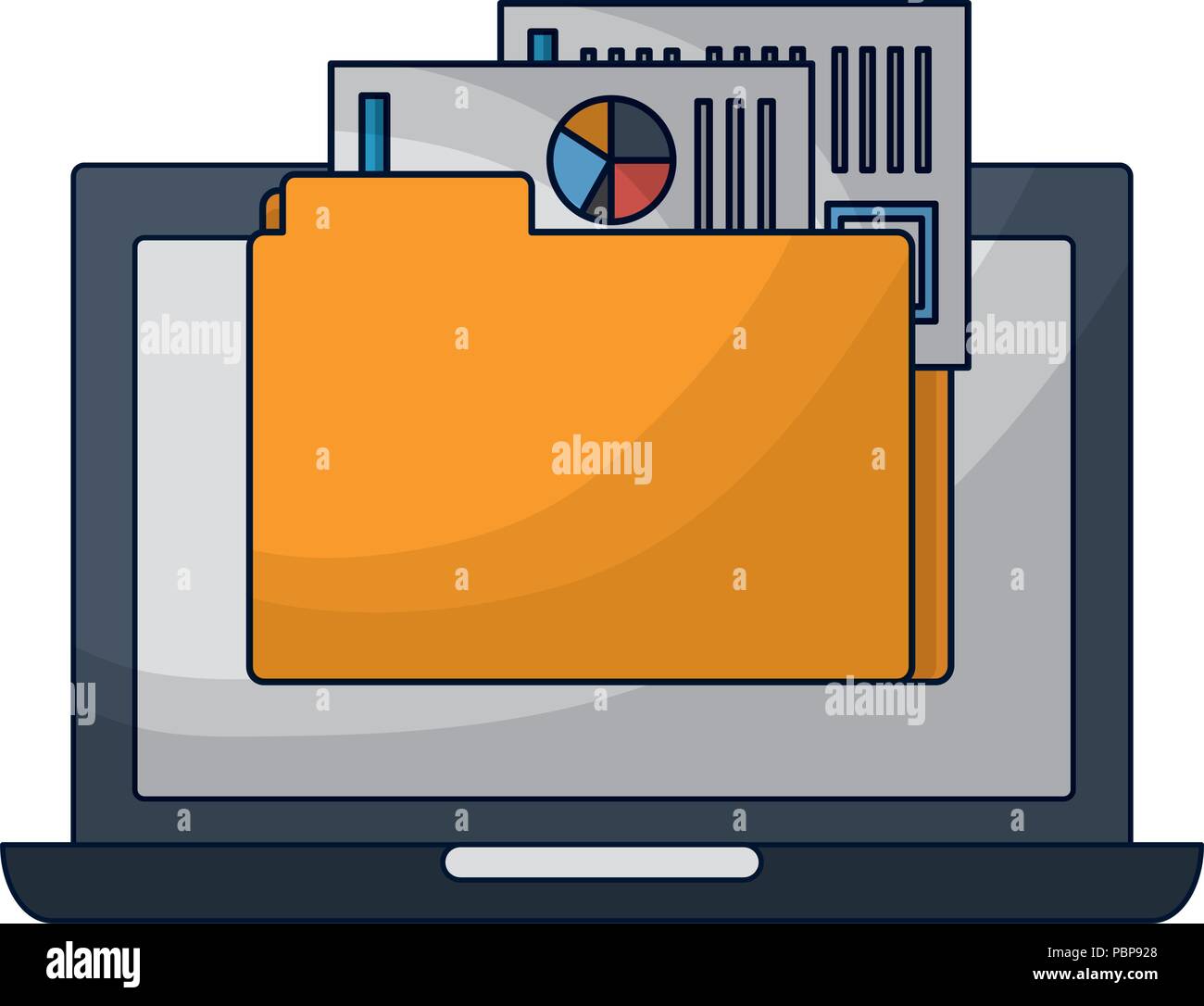 laptop computer folder file report papers vector illustration Stock ...