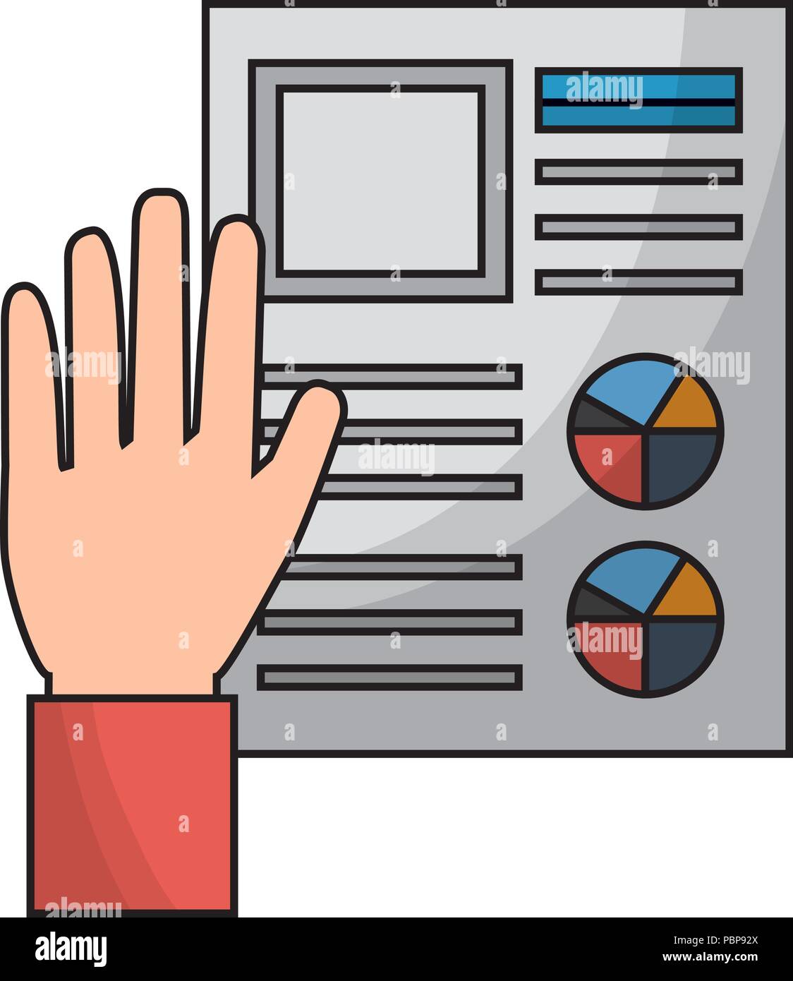hand with business paper document diagrams vector illustration Stock ...