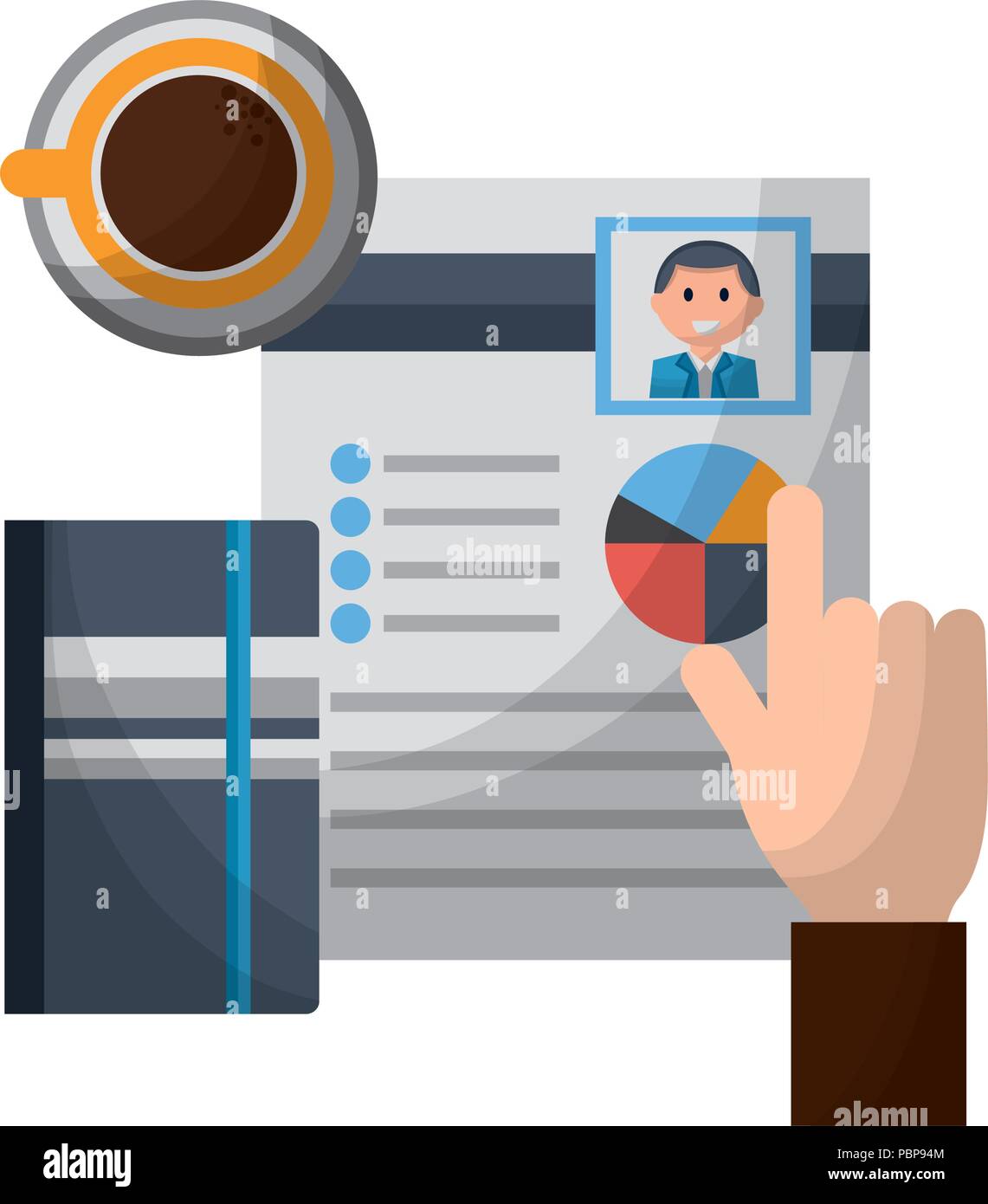 hand curriculum notebook and coffee cup vector illustration Stock ...