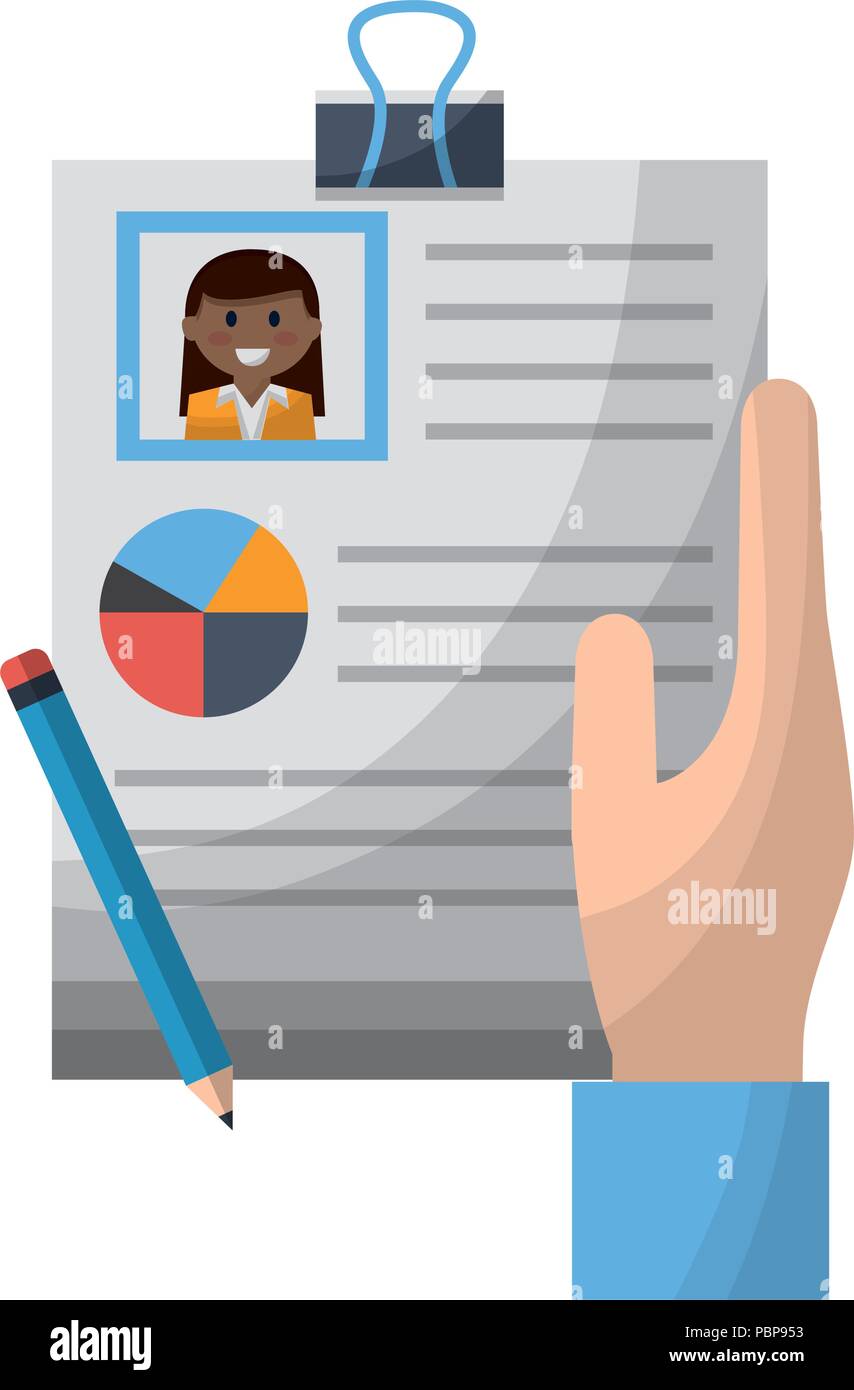 hand with human resources document report pencil vector illustration ...