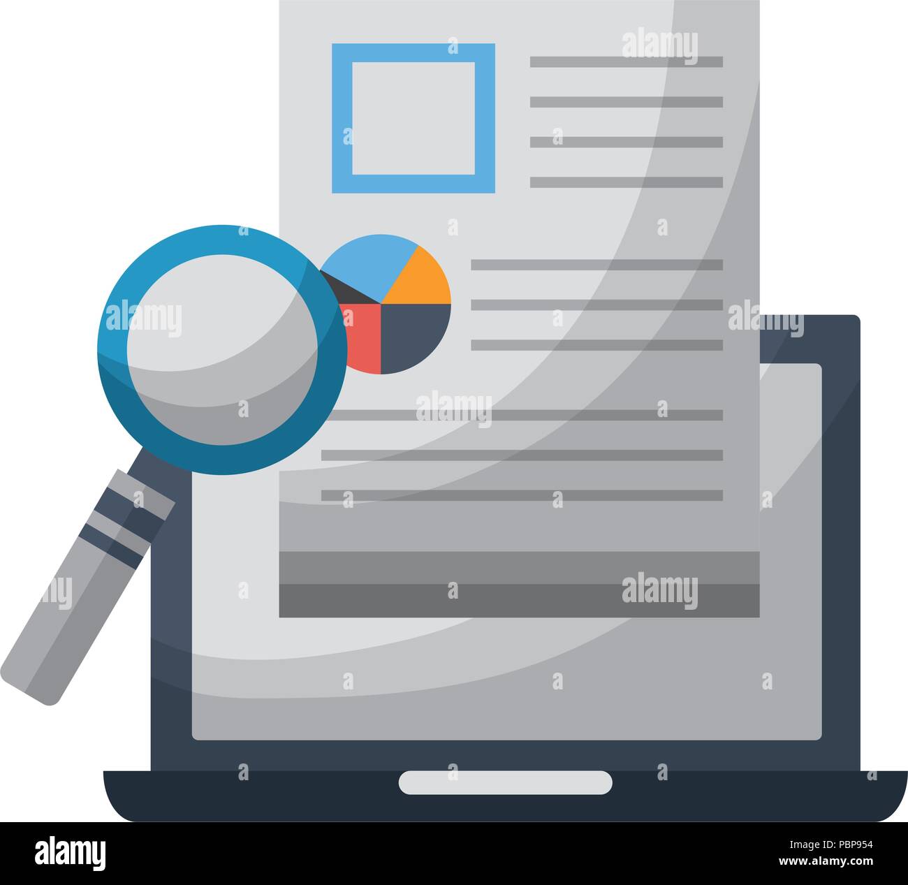 laptop computer report paper magnifying glass vector illustration Stock ...