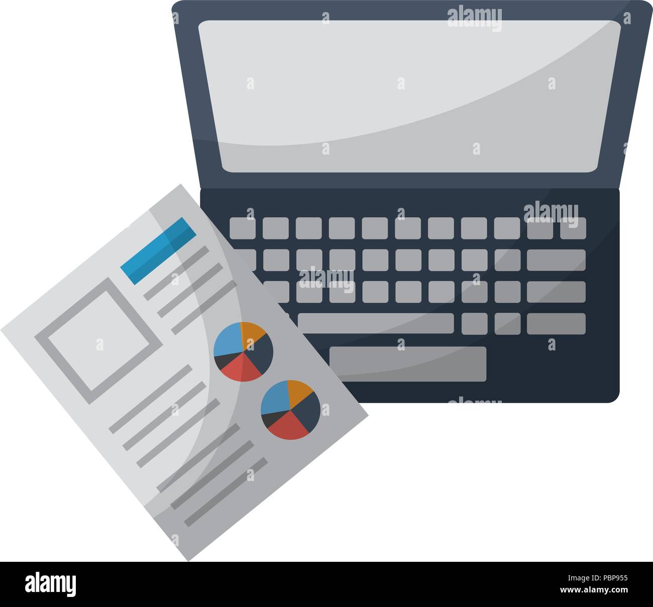 laptop computer document report work vector illustration Stock Vector ...