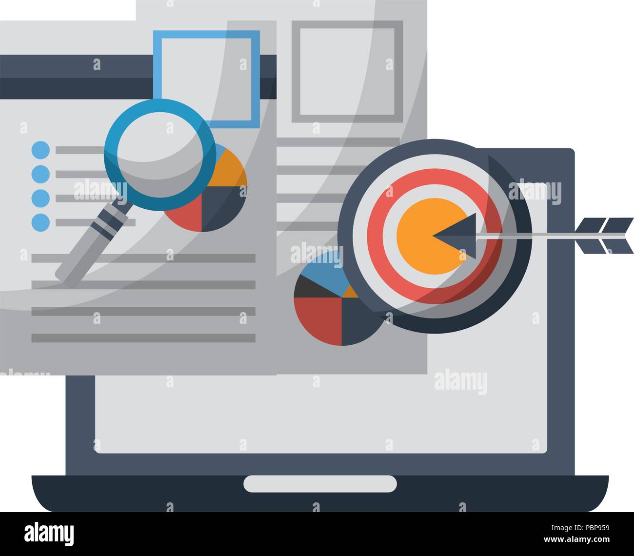 laptop document reports magnifying glass target marketing vector ...