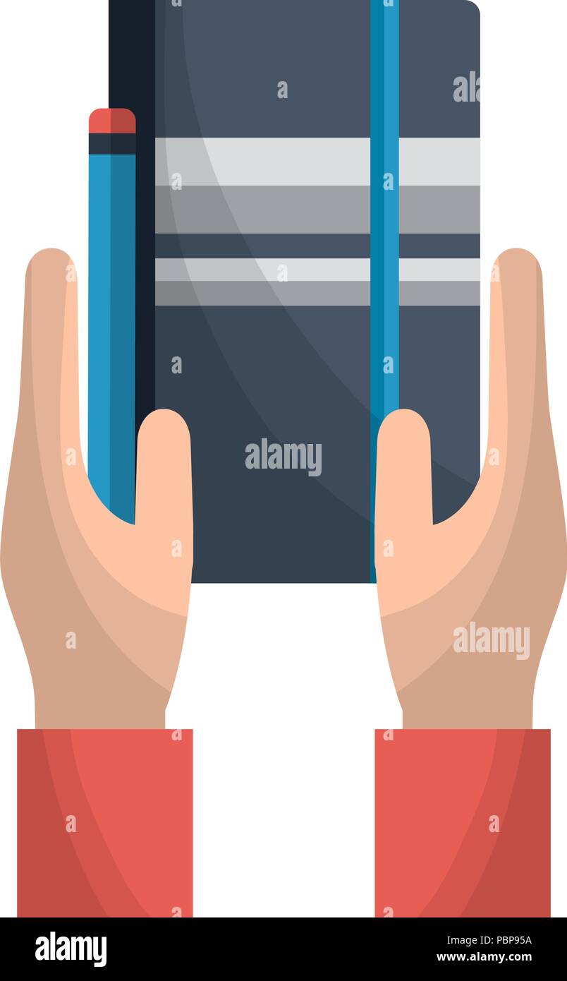 hands holding notebook pencil supply vector illustration Stock Vector ...