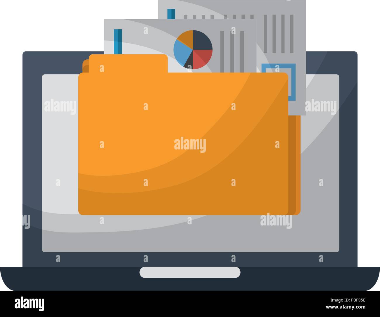 laptop computer folder file report papers vector illustration Stock ...
