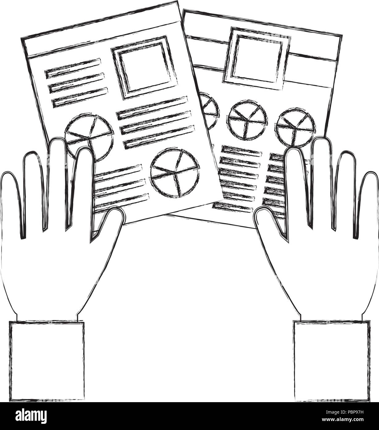 hands and documents files with statistics graphic vector illustration ...