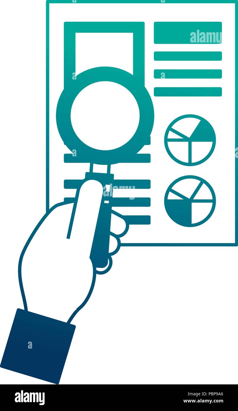 hand holding paper documents report magnifying glass vector ...