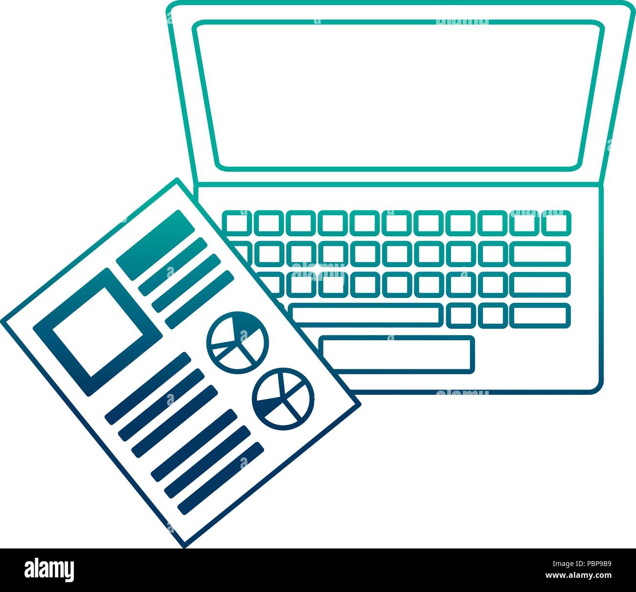 laptop computer document report work vector illustration neon image ...