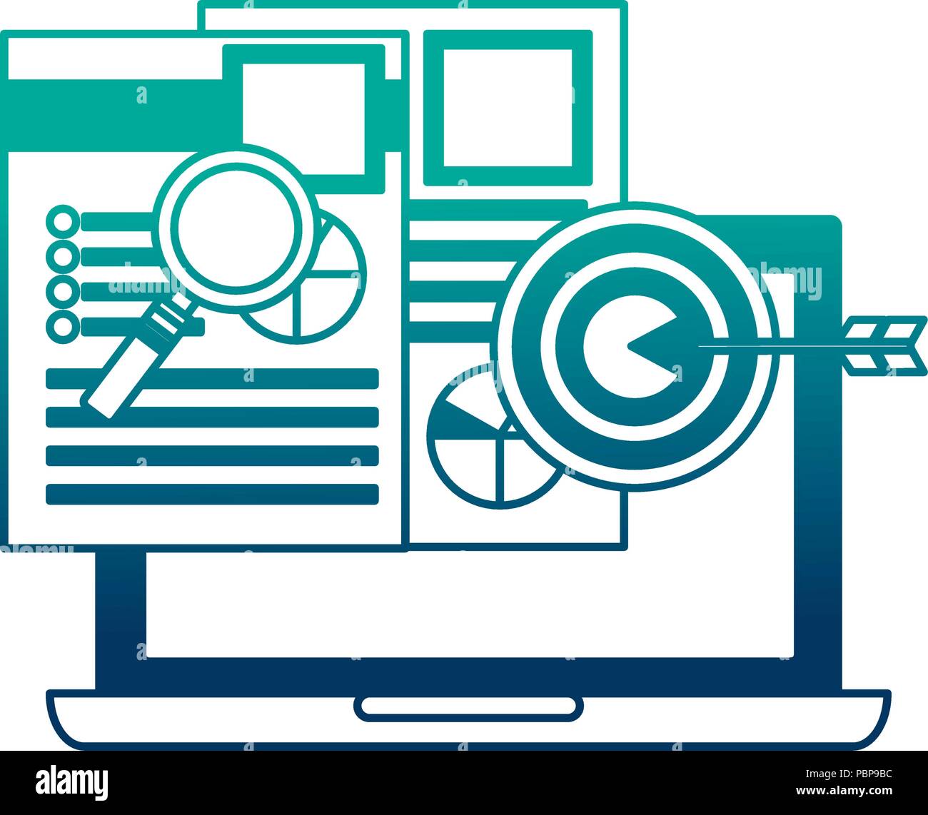 laptop document reports magnifying glass target marketing vector ...