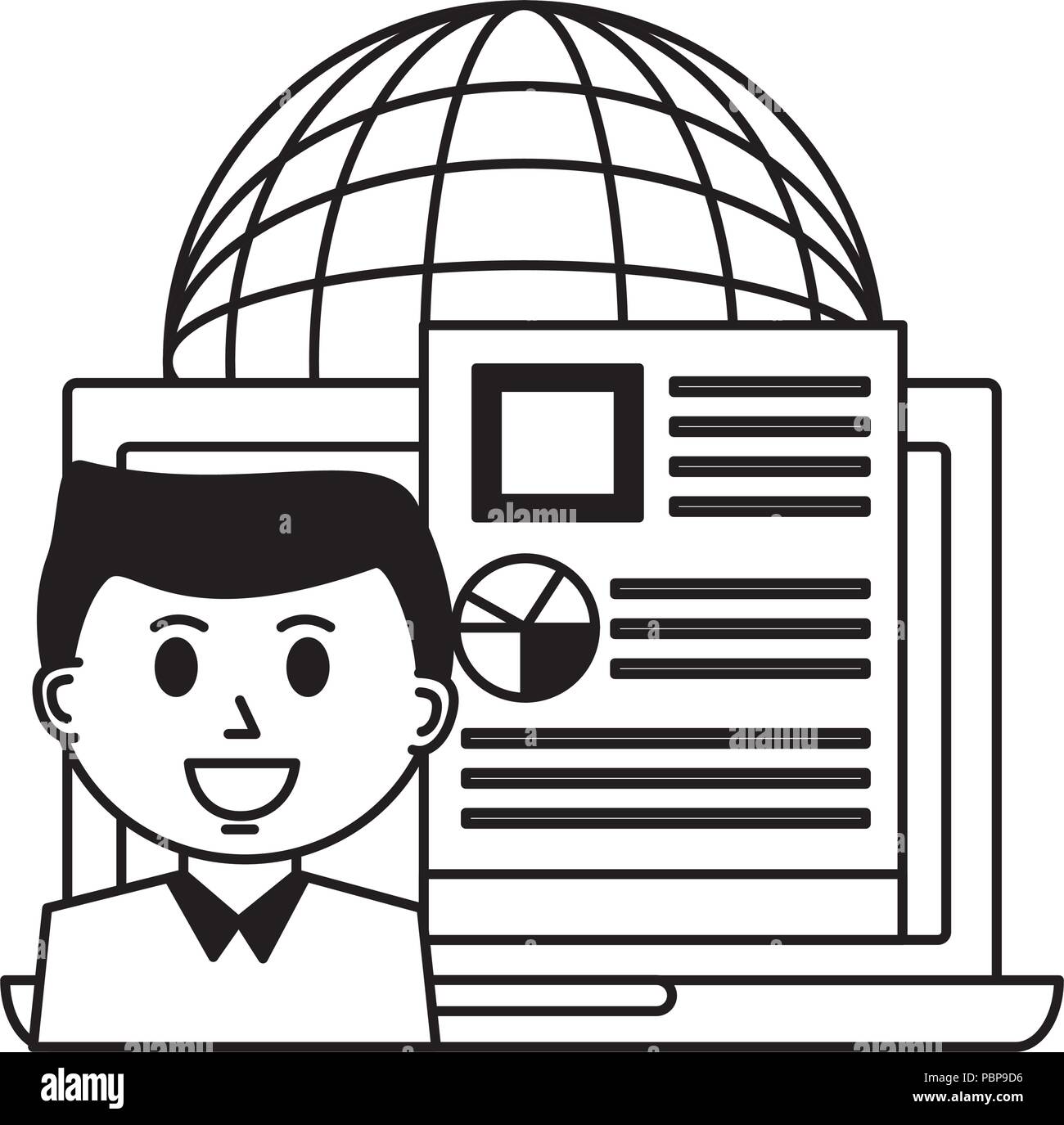 businessman global laptop report document vector illustration ...