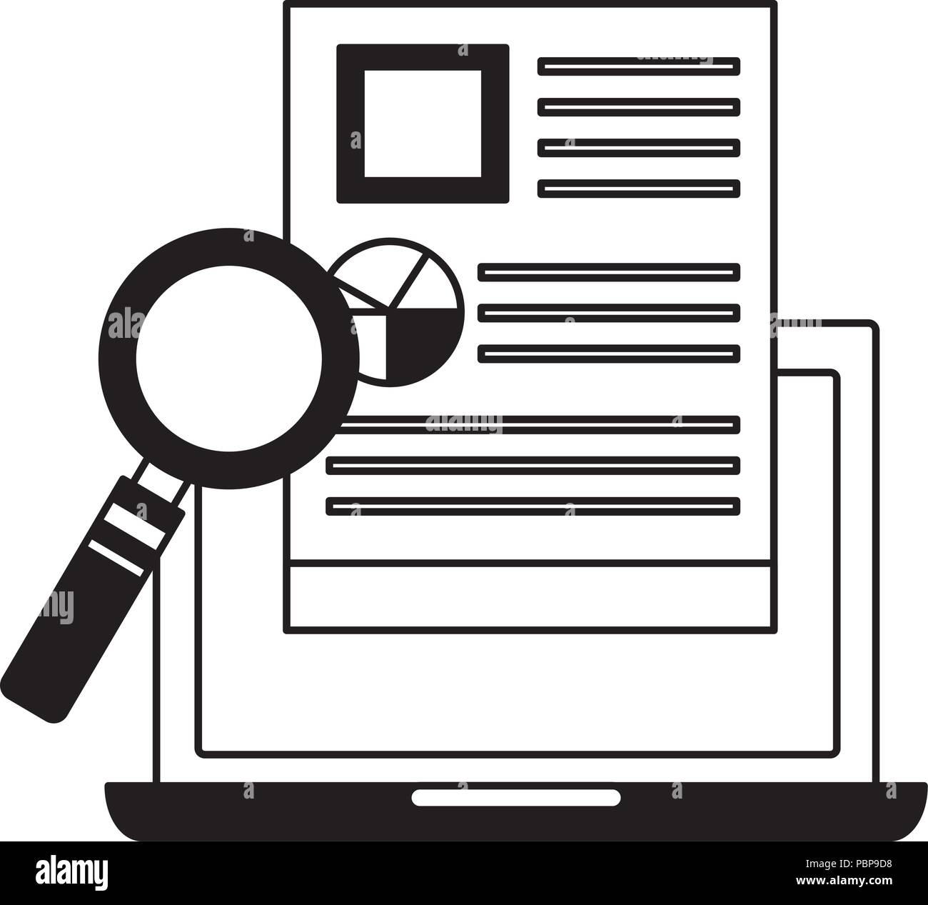 laptop computer report paper magnifying glass vector illustration ...