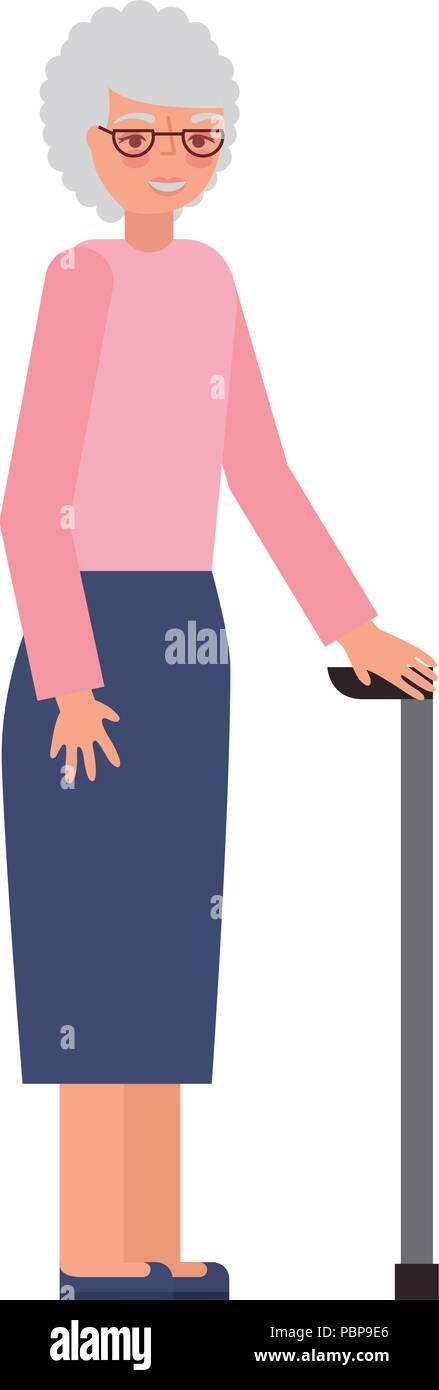 cute grandmother with walking stick vector illustration design Stock ...