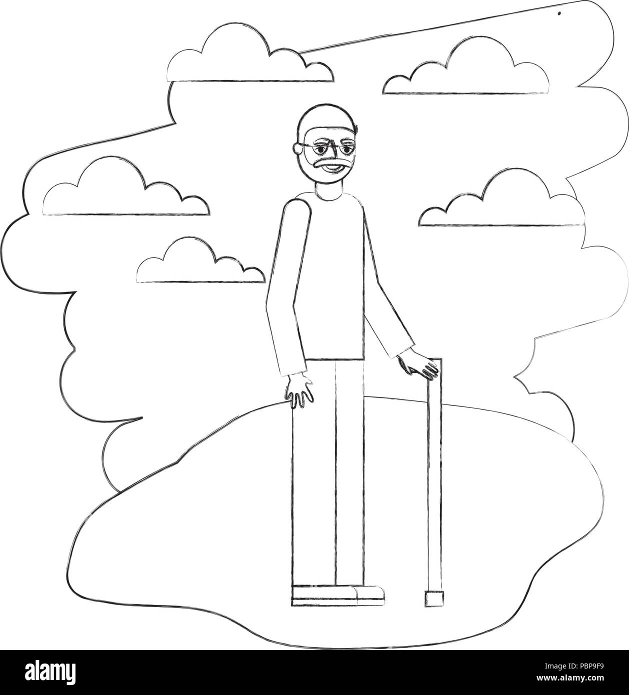 cute grandfather with walking stick vector illustration design Stock ...