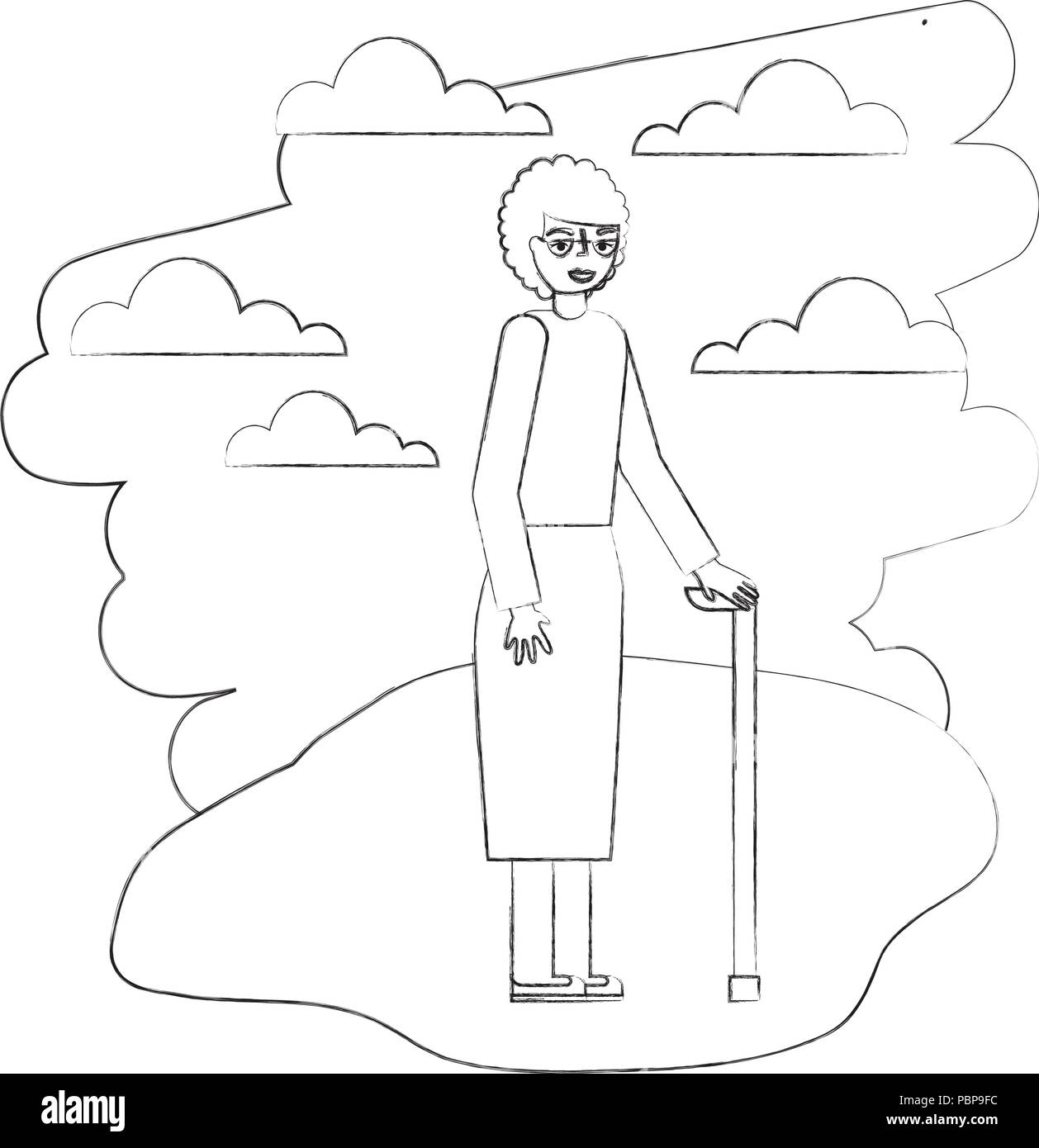 cute grandmother with walking stick vector illustration design Stock ...