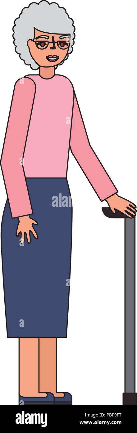 cute grandmother with walking stick vector illustration design Stock ...