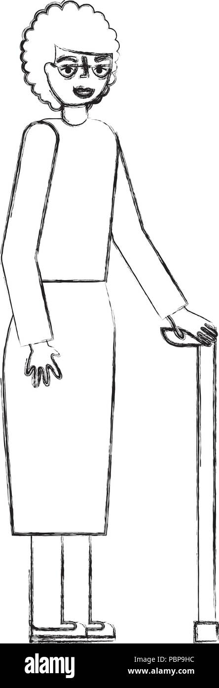 cute grandmother with walking stick vector illustration design Stock ...