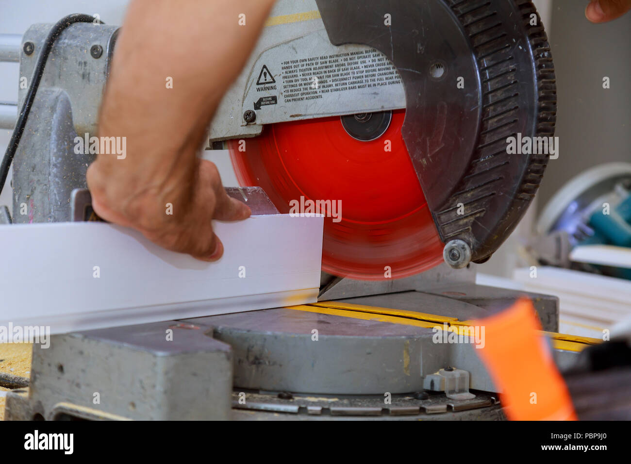 Base board wood cutting miter saw concept building and repair Stock ...