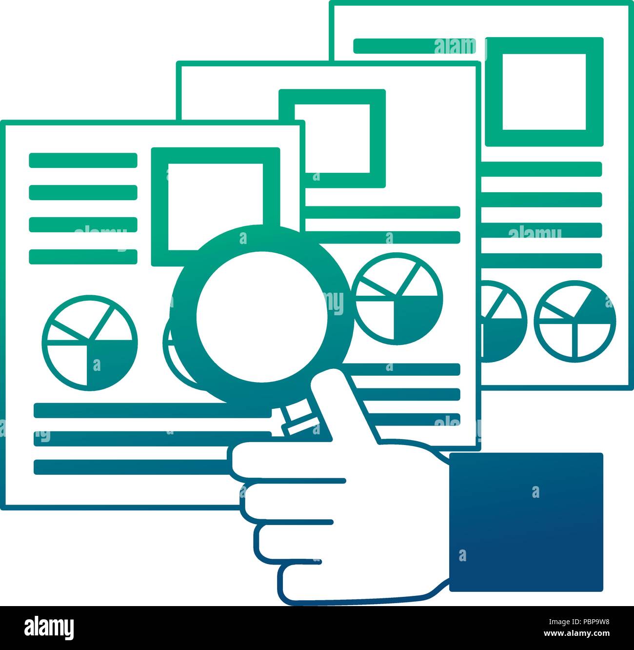 hand with documents files and magnifying glass vector illustration ...