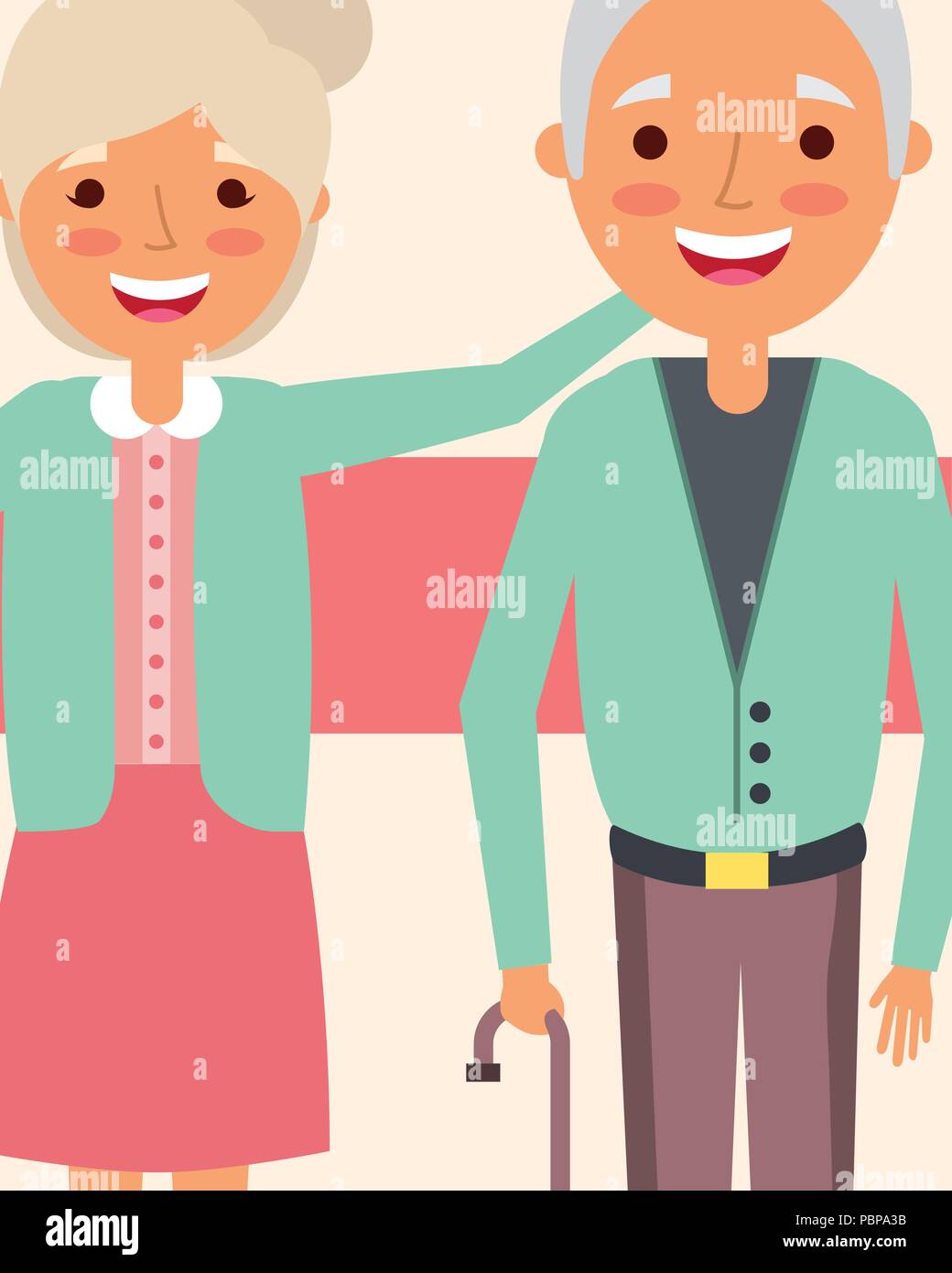 grandpa and grandma embraced happy characters vector illustration Stock ...