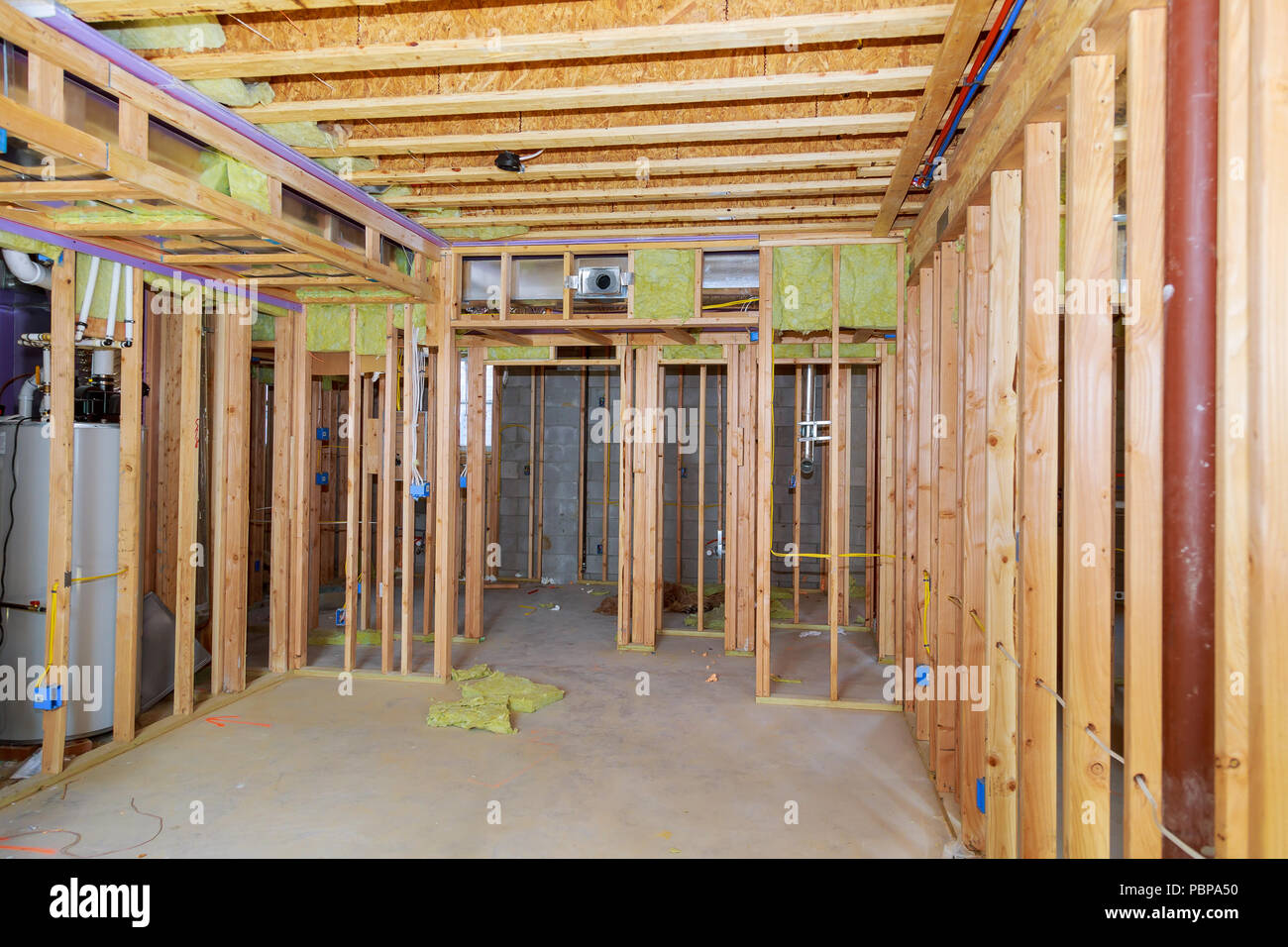 unfinished wood frame building or a house under construction Stock ...