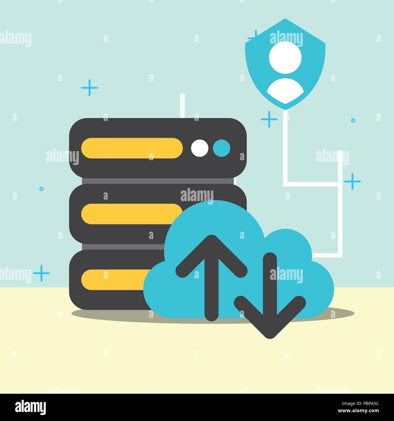 database server cloud storage upload and download information vector ...