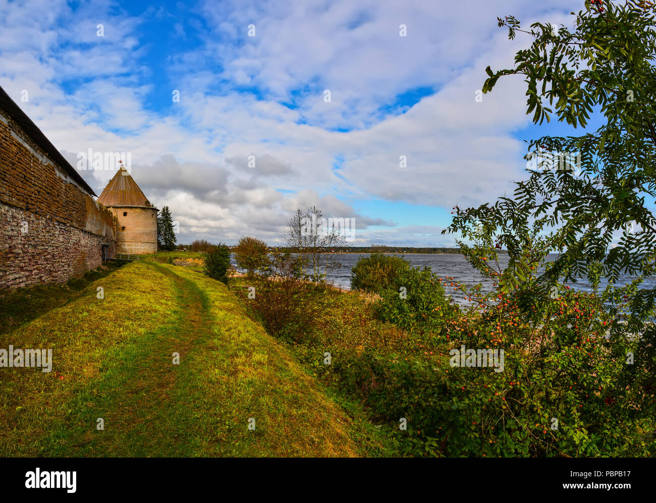 Preserved buildings of the ancient fortress on the island of Nut at the ...