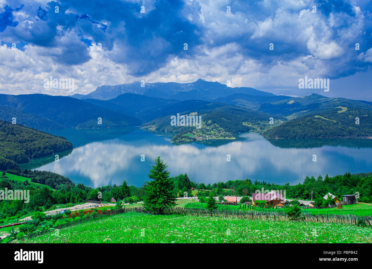 beautiful Bicaz lake and countryside landscape, Romania Stock Photo - Alamy