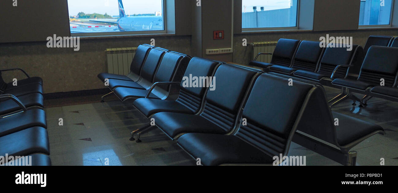 Airplane, view from airport terminal, banner wor website Stock Photo ...