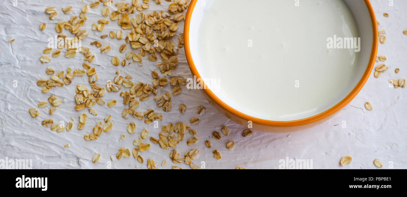 curd, muesli, cream in a Cup, space for text, healthy food, Breakfast ...