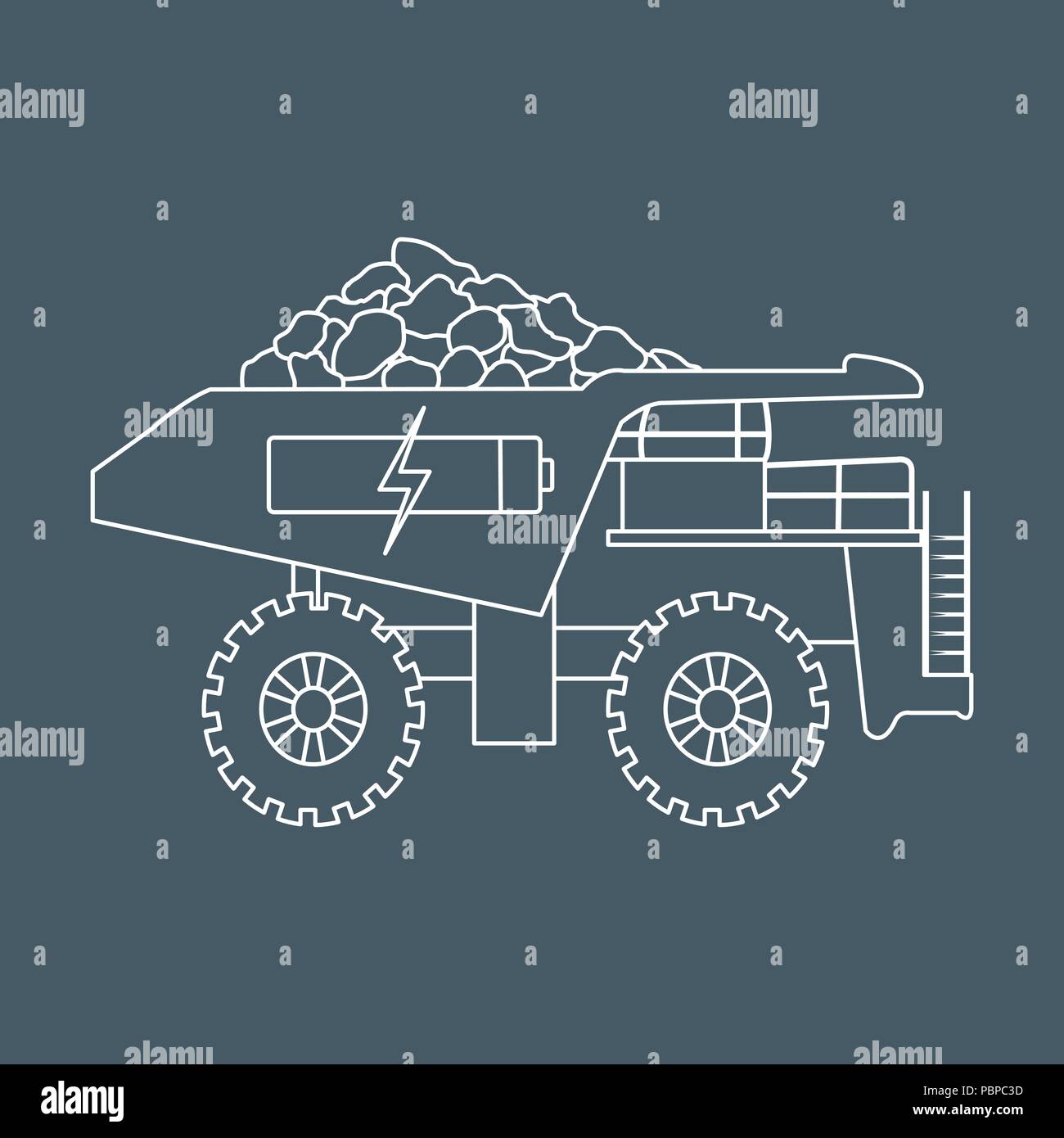 Electric dumper with ore, battery, charge symbol. New transport eco ...
