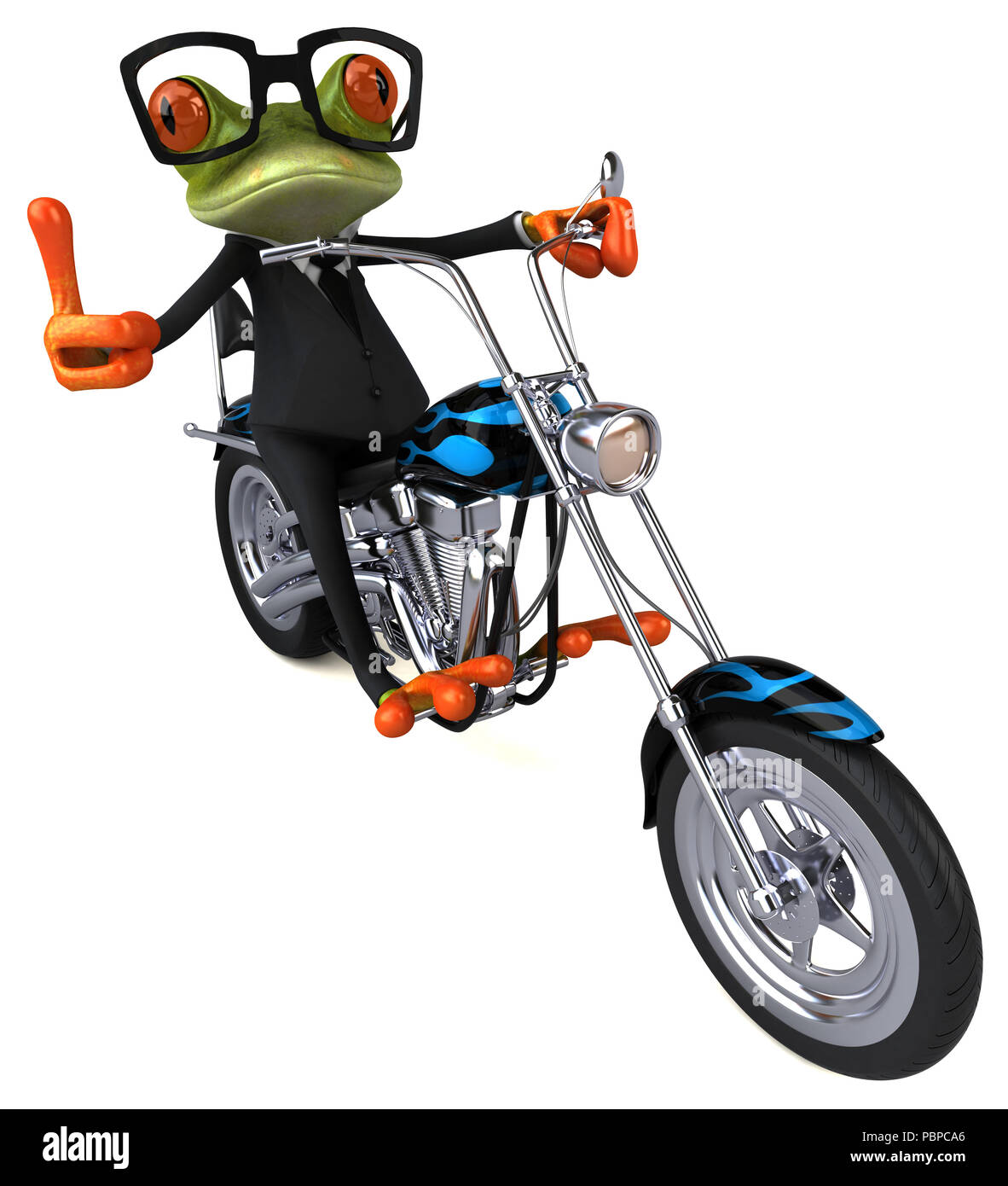 Fun frog on a motorcycle - 3D Illustration Stock Photo - Alamy