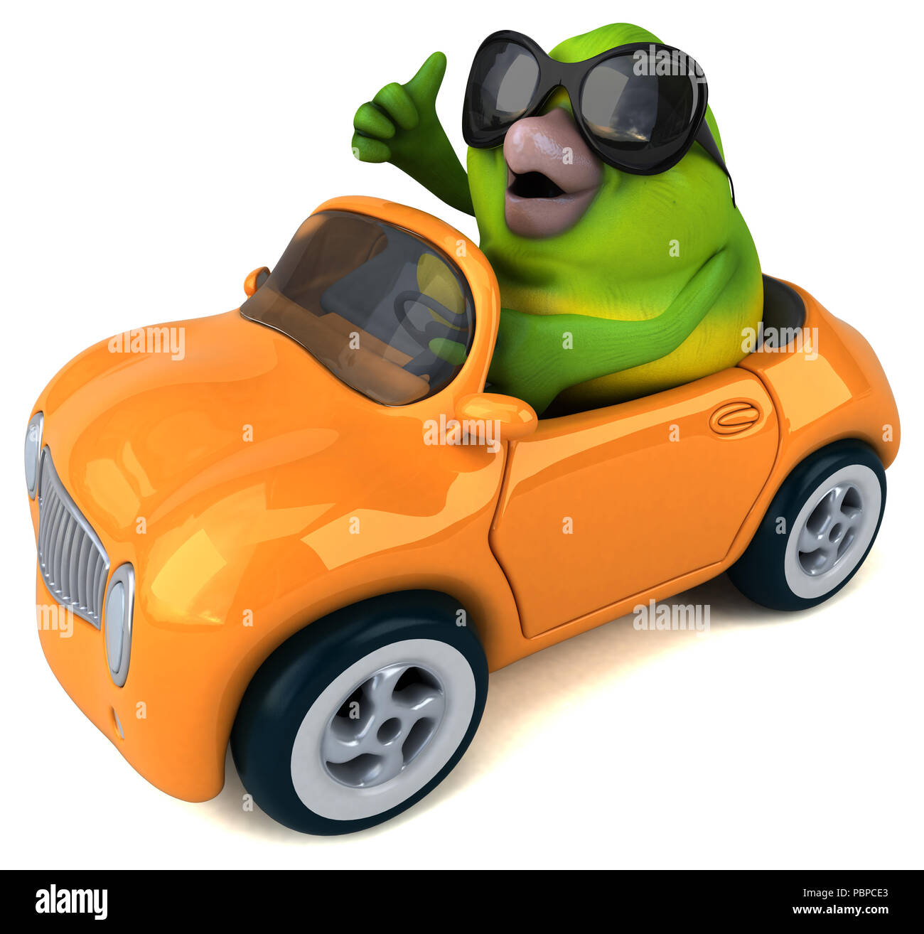Fun green bird - 3D Illustration Stock Photo - Alamy