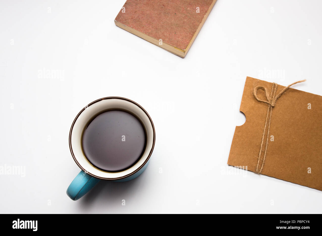 a cup of tea and letter, picture frame on the white background Stock ...