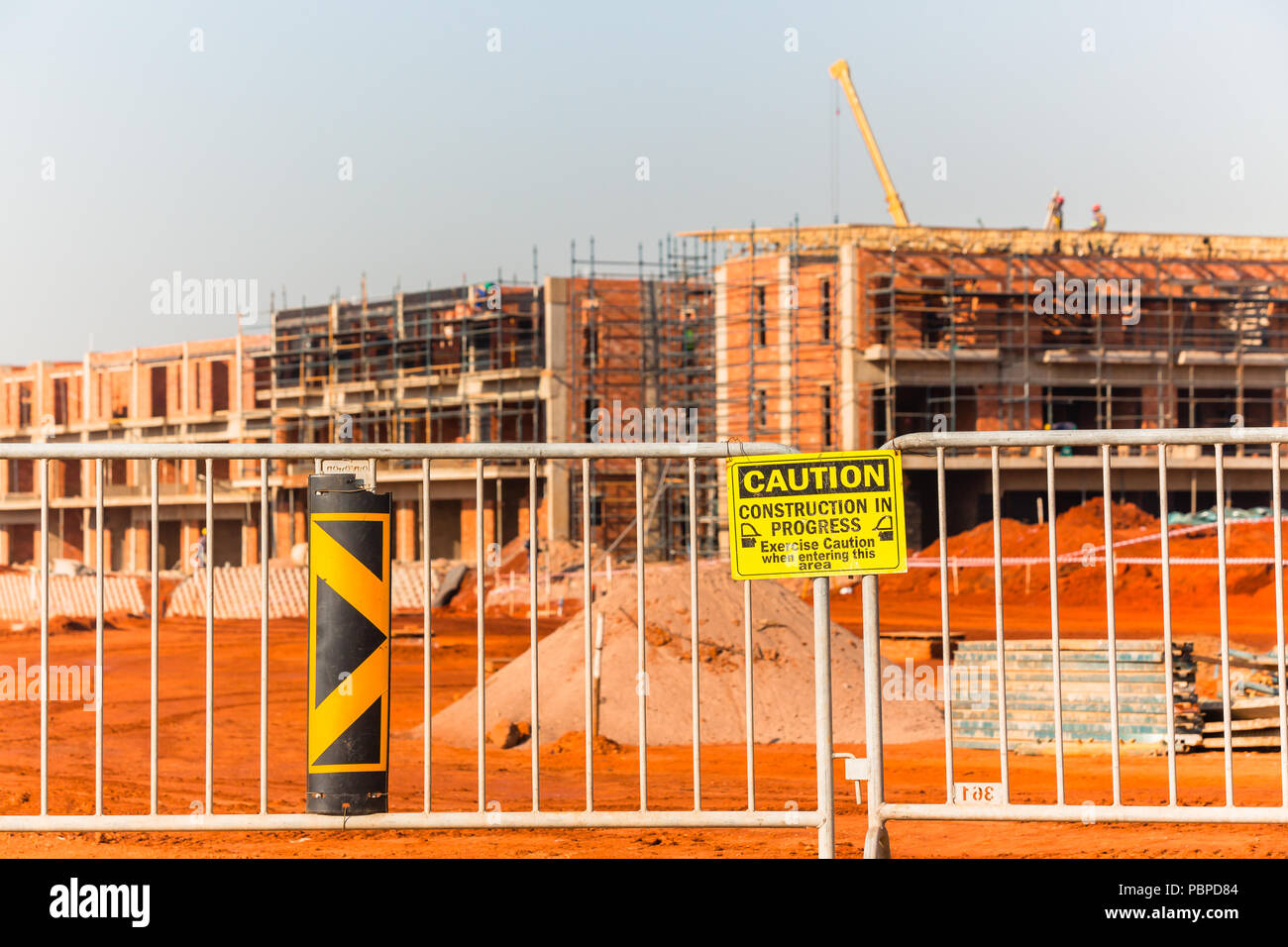 Construction apartments site of new building in progress with No Entry ...