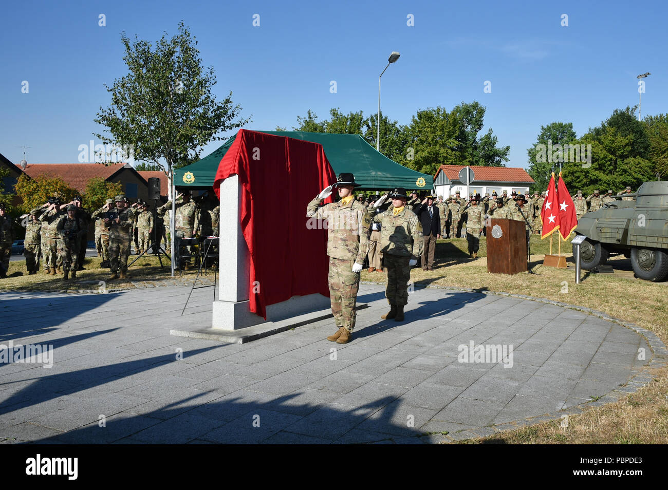 U.S. Soldiers with 2d Cavalry Regiment (2CR) salute for the national ...