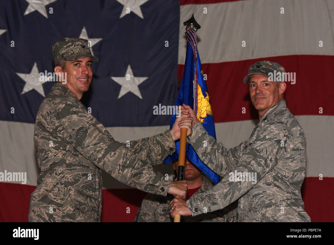 U.S. Air Force Col. Derek O’Malley, 20th Fighter Wing commander, left ...