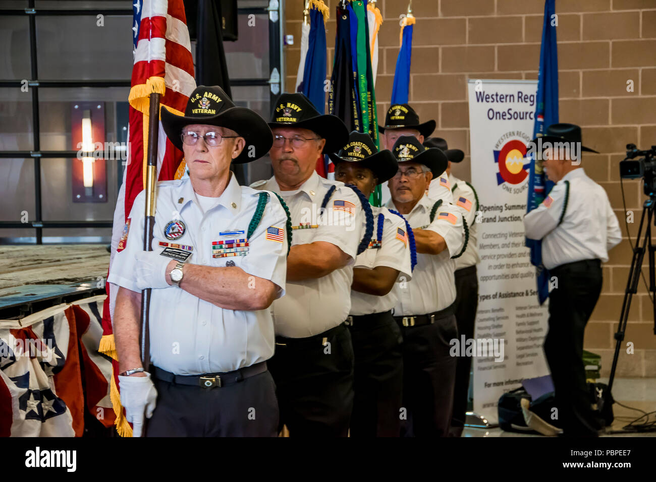 The Grand Valley Honor Guard Present The Colors For The Groundbreaking