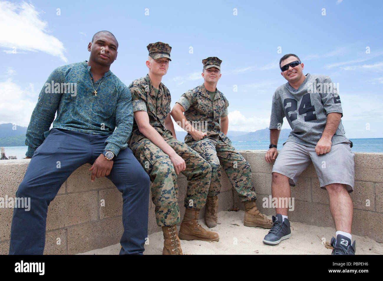 U.S. Marines with Headquarters Battalion pose for a group photo during ...