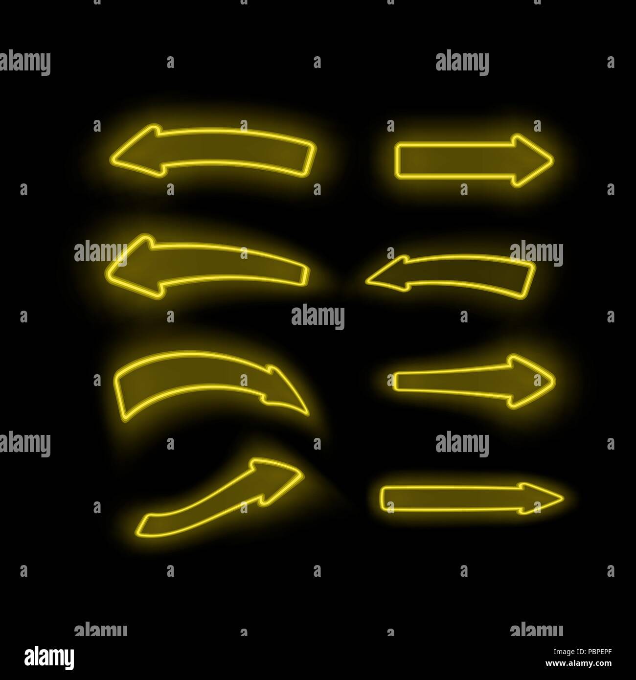 Set of Different Neon Yellow Arrows Stock Vector Image & Art - Alamy