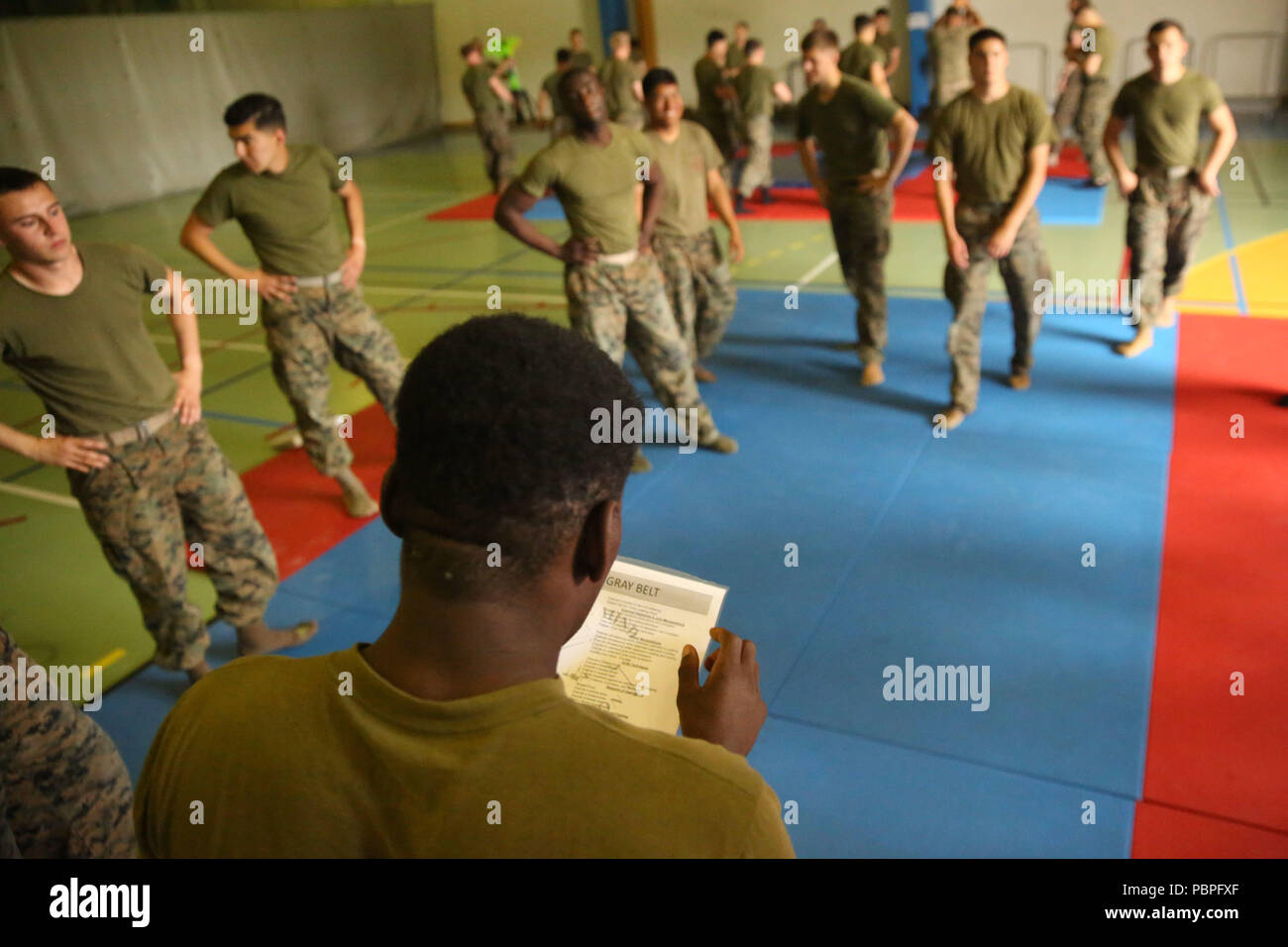A U.S. Marine with Marine Rotational Force-Europe 18.1 briefs the ...