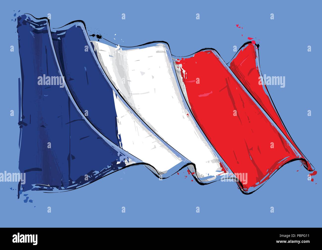 Vector grange Illustration of a French waving Flag. All elements neatly ...