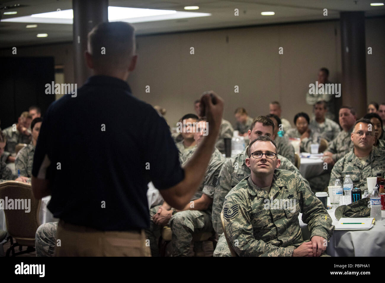Retired Lt. Col. Trevor Rosenburg speaks to Airmen of the Ohio National ...