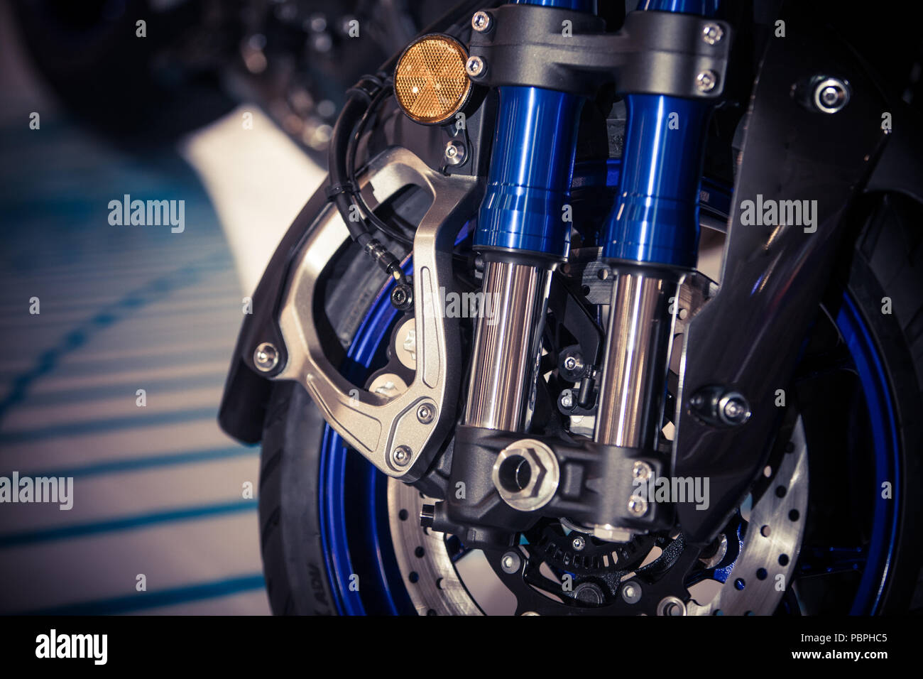 Color image of a new motorcycle front double shock absorbers Stock ...