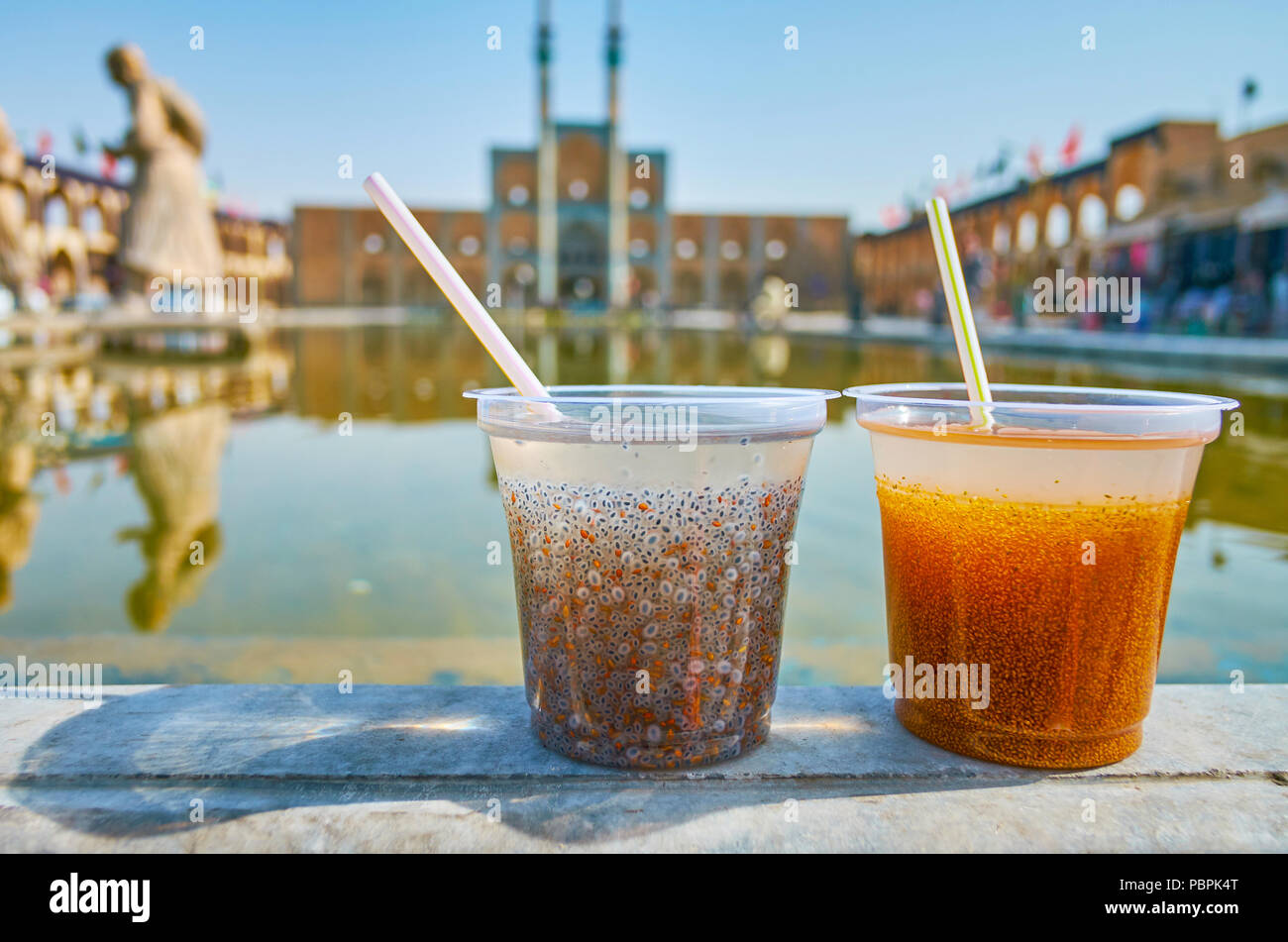 The glasses with delisious Tokhme Sharbati summer drinks with khakshir ...